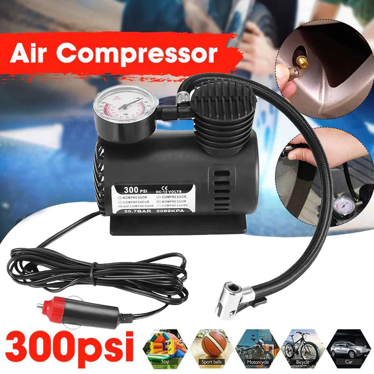 12V 300 PSI Heavy Duty Portable Mini Air Compressor – My Store